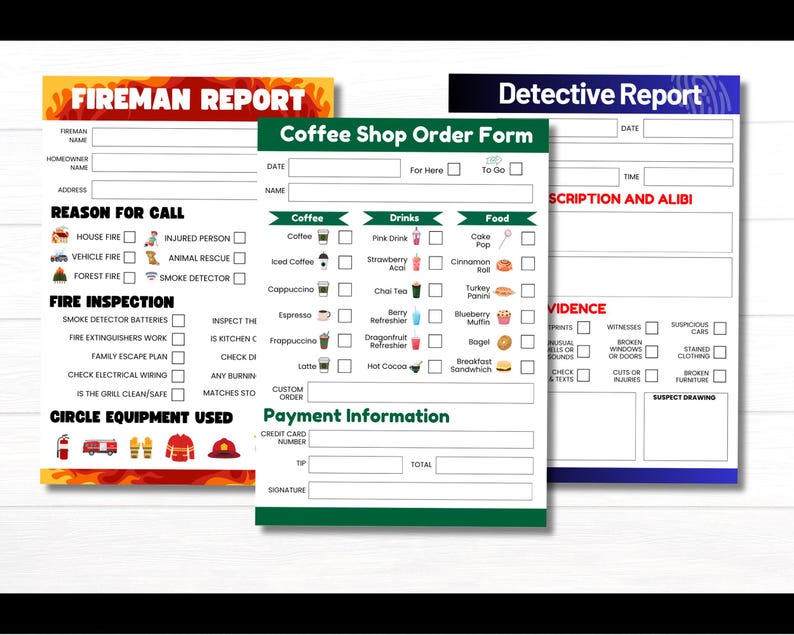 Pretend Play Printable Bundle Detective Coffee Shop Zookeeper Bakery ...