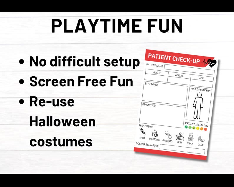 Doctor's Office Pretend Play Card, Medical Toy, Nurse Dramatic Play ...