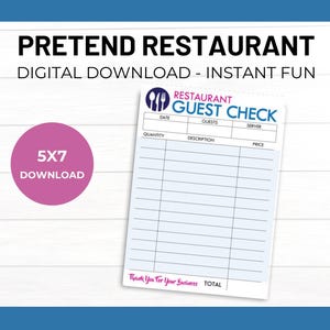 Pretend Restaurant Printable Menu Pretend Play Instant Download Food ...