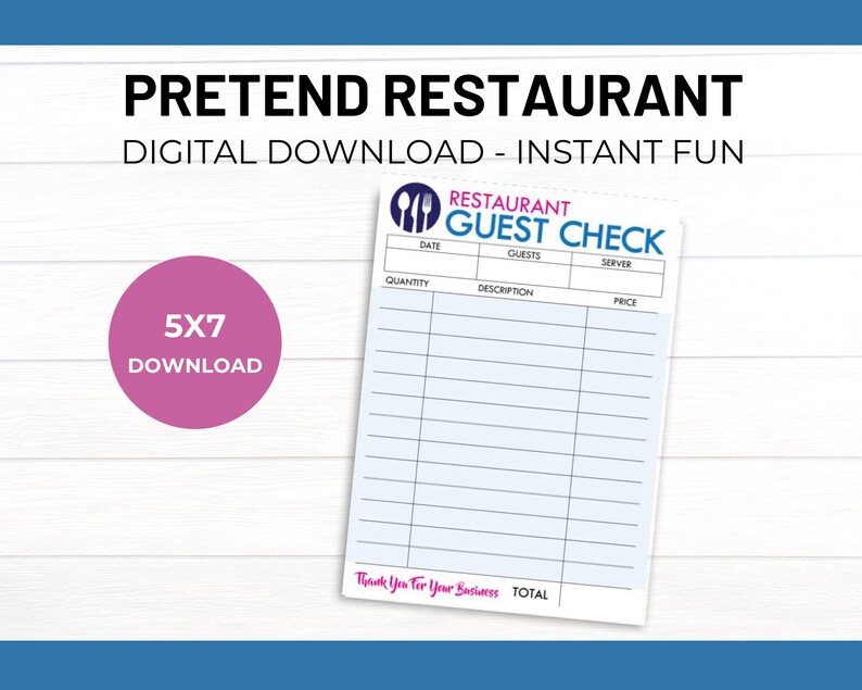 Pretend Restaurant Printable Menu Pretend Play Instant Download Food ...