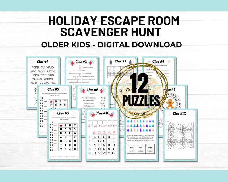 Indoor Christmas Puzzle Treasure Hunt, Christmas Scavenger Hunt ...