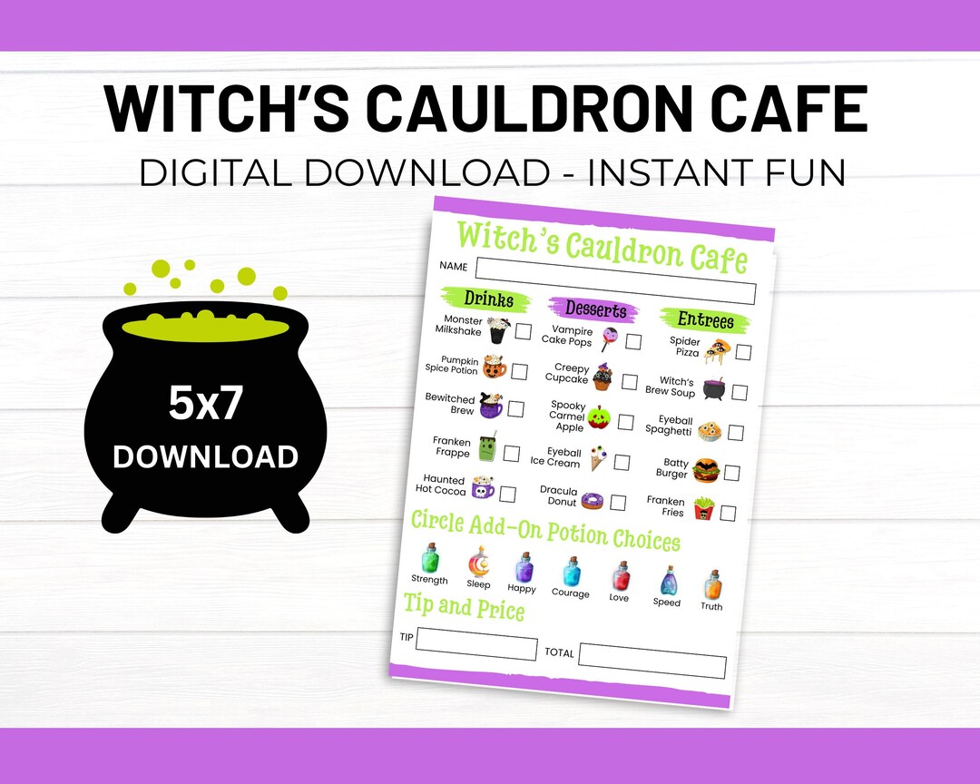 Witch's Cauldron Cafe Printable Halloween Pretend Play Costume Add on ...