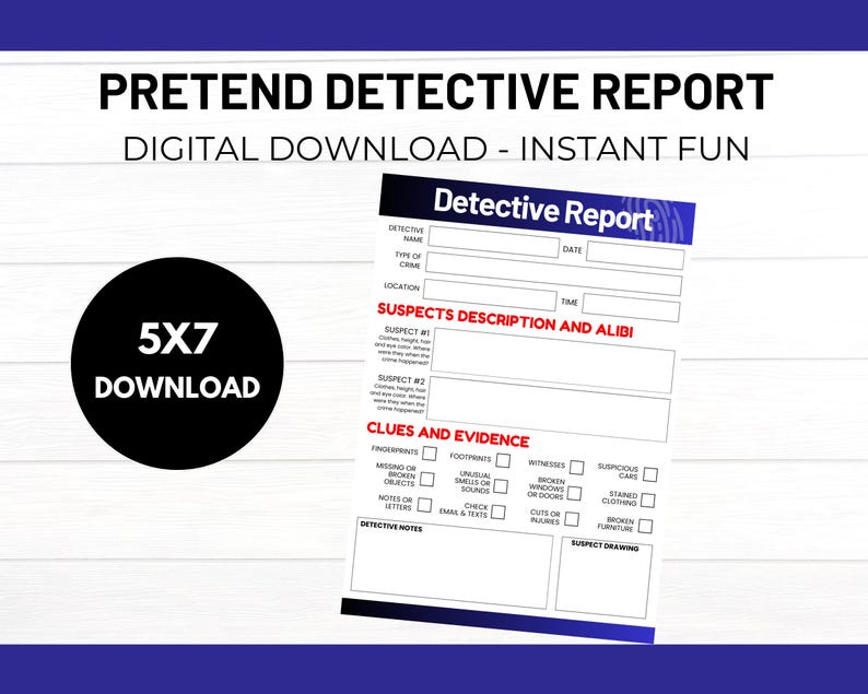 Pretend Detective Form Printable Play Detective Dramatic Play Mystery ...
