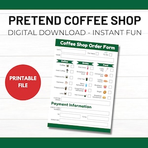 Pretend Coffee Shop Order Form | Printable Play Barista | Dramatic Play ...