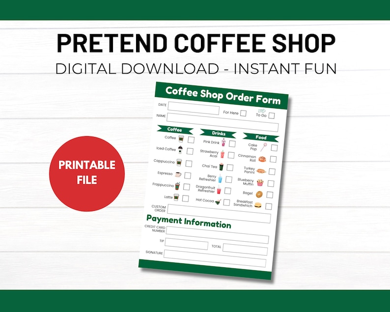 Pretend Coffee Shop Order Form | Printable Play Barista | Dramatic Play ...