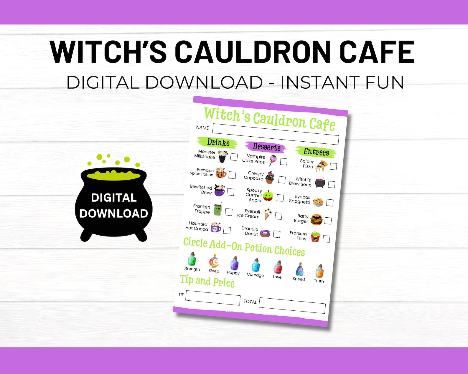 Witch's Cauldron Cafe Printable | Halloween Pretend Play | Costume Add ...