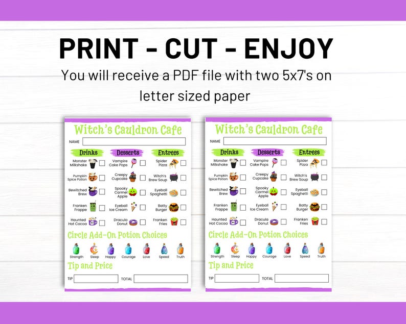 Witch's Cauldron Cafe Printable Halloween Pretend Play Costume Add on ...