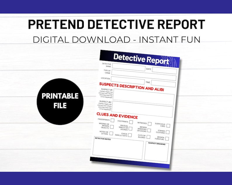 Pretend Detective Form | Printable Play Detective | Dramatic Play ...