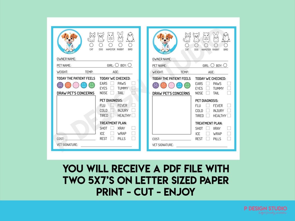 Pretend Veterinarian Printable Pet Checkup Pretend Play Instant ...