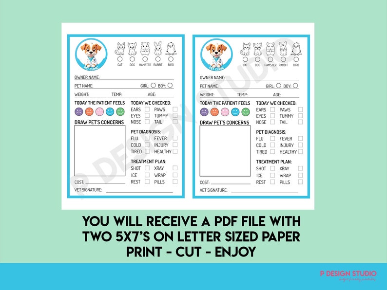 Pretend Veterinarian Printable Pet Checkup Pretend Play Instant ...