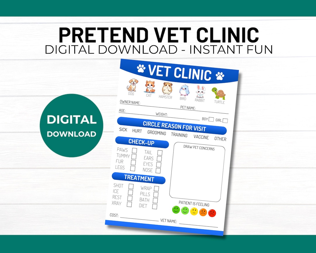 Pretend Veterinarian Printable, Vet Clinic, Pet Checkup, Animal Pretend ...