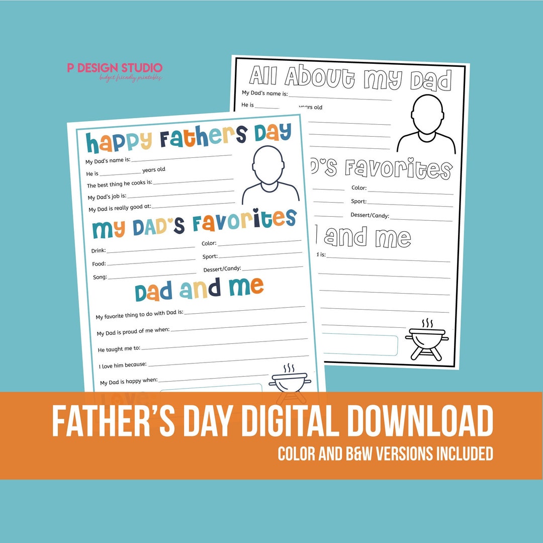 Father's Day All About My Dad Fill in the Blank Printable Kids Activity ...