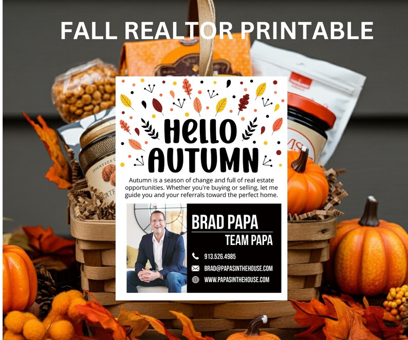 Realtor Fall Marketing Printable Tag, Autumn Real Estate Agent Lead ...