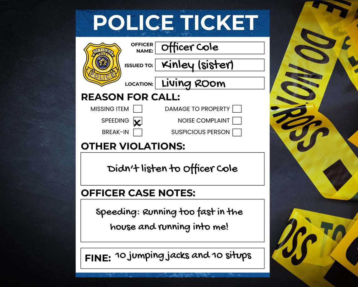 Playtime Police Ticket, Printable Play Cop, Instant Download, Law ...