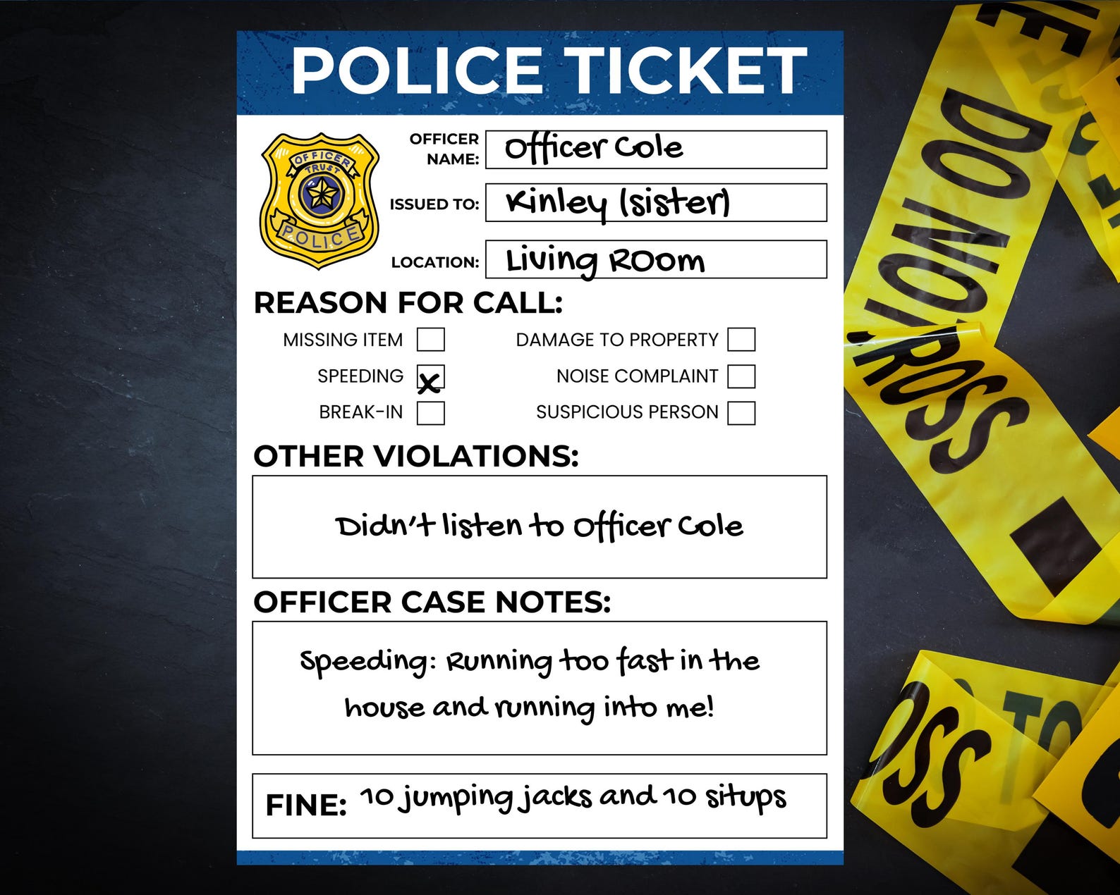 Playtime Police Ticket, Printable Play Cop, Instant Download, Law Enforcement Creative Fun ...