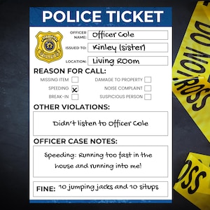 Playtime Police Ticket, Printable Play Cop, Instant Download, Law ...