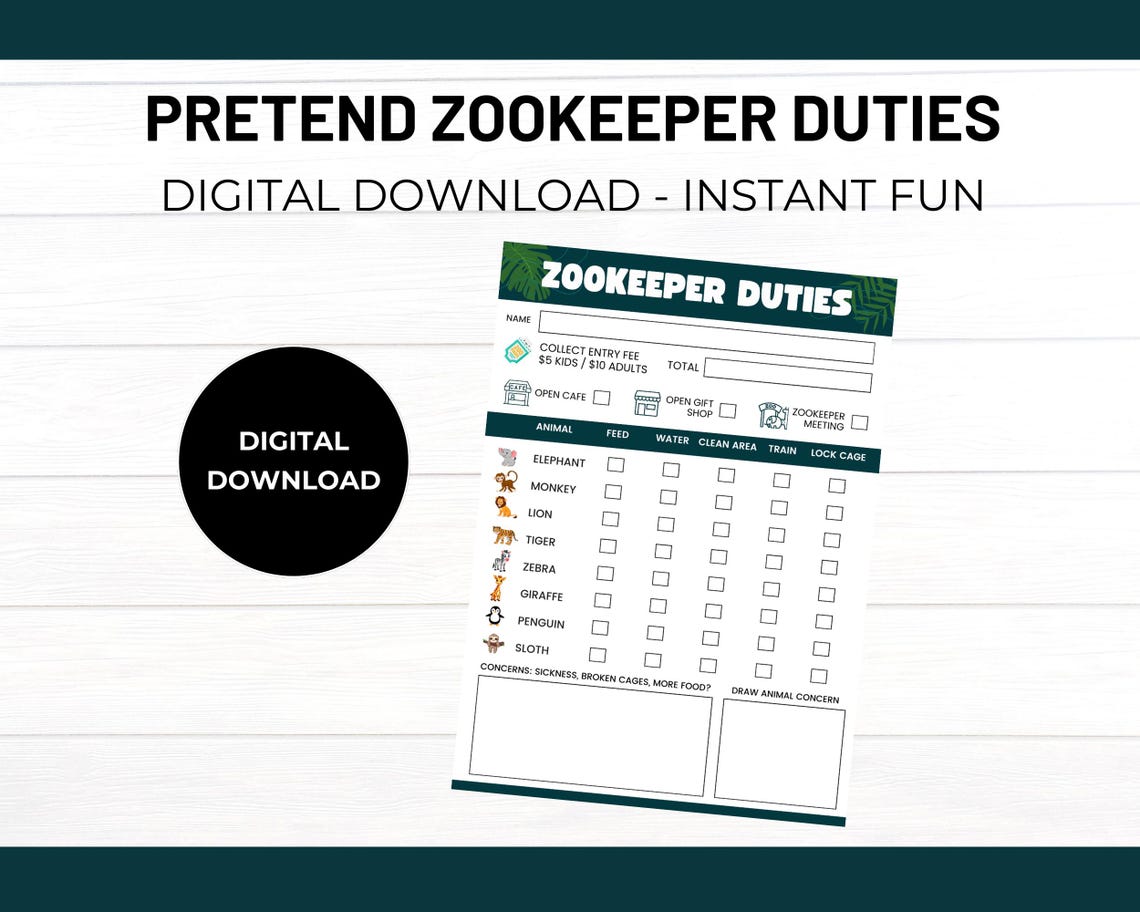 Pretend Zookeeper Printable | Zoo | Animal Checkup | Pretend Play ...