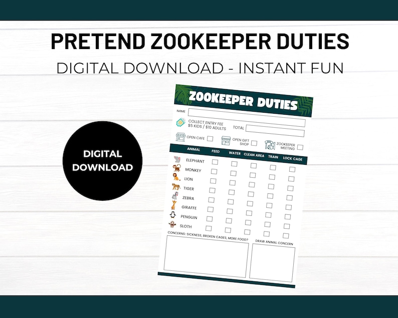 Pretend Zookeeper Printable | Zoo | Animal Checkup | Pretend Play ...
