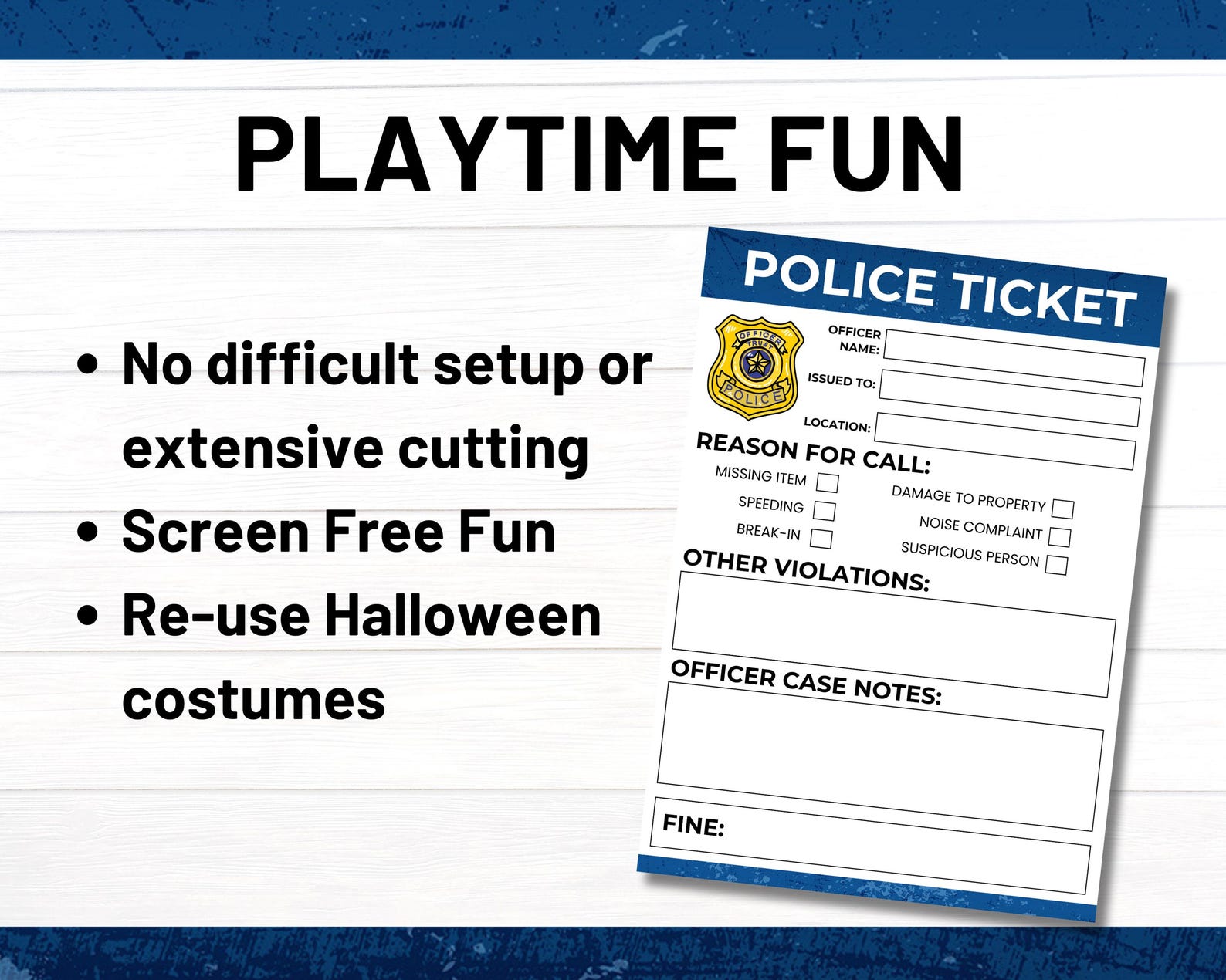 Playtime Police Ticket, Printable Play Cop, Instant Download, Law ...