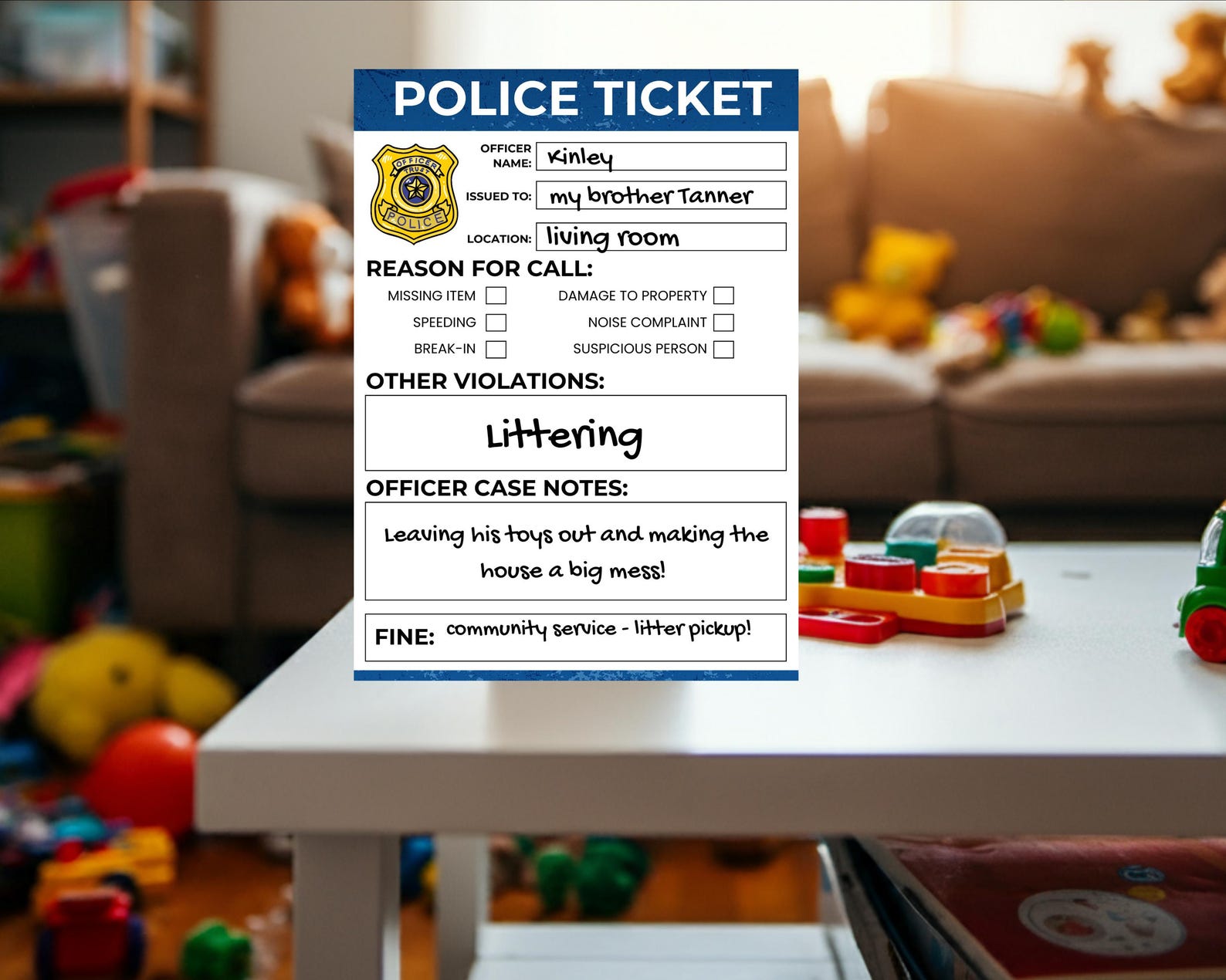 Playtime Police Ticket, Printable Play Cop, Instant Download, Law ...