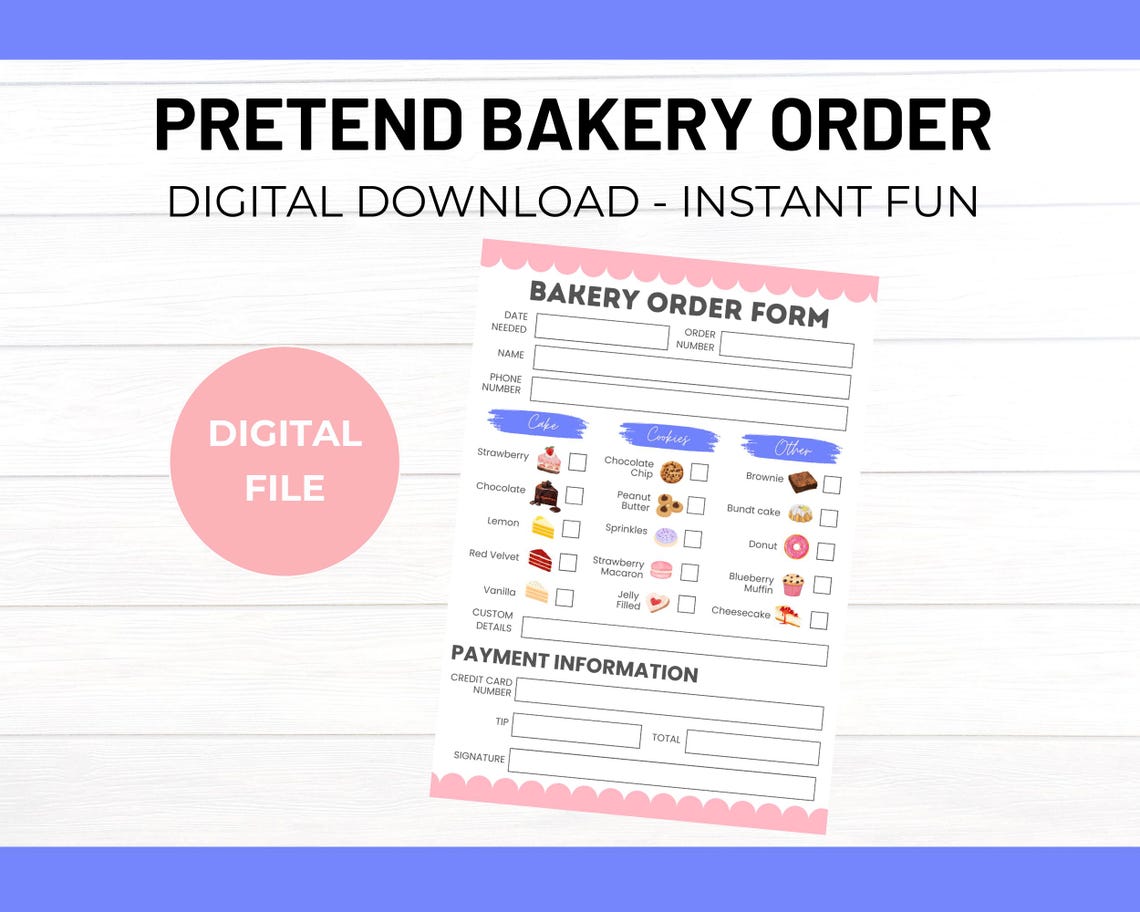 Bakery Pretend Play Order Form | Dessert Printable | Instant Download ...