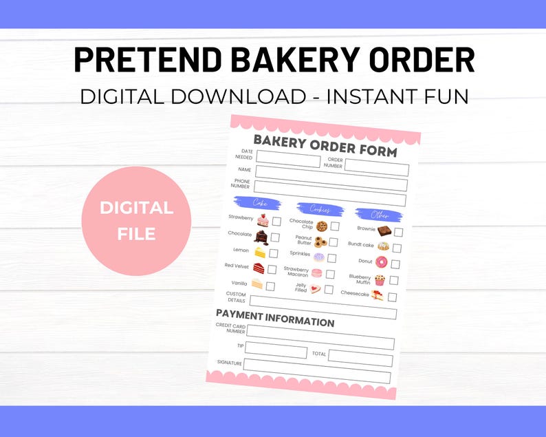Bakery Pretend Play Order Form | Dessert Printable | Instant Download ...