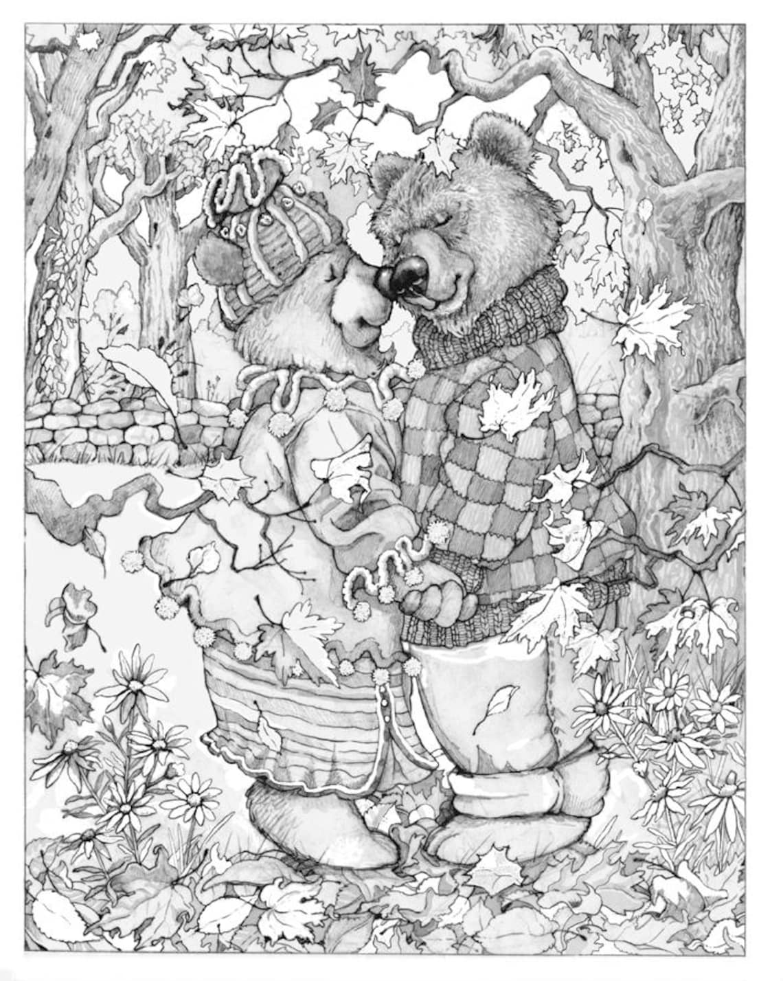 Bears In Love Digital Hi-Res Grayscale Download Printable | Etsy