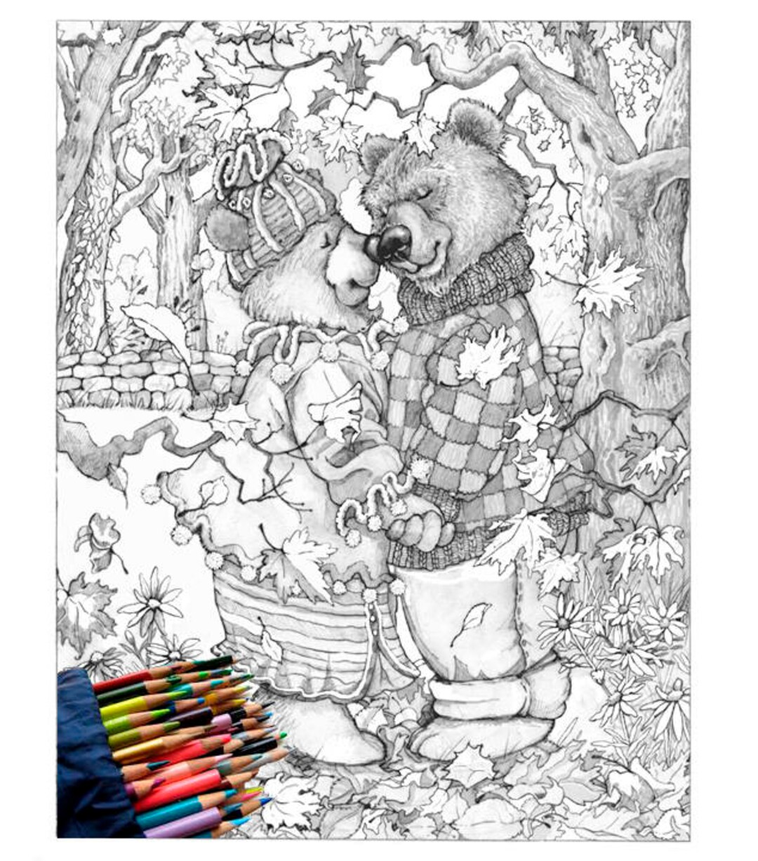 Bears in Love, Digital Hi-res Grayscale Download, Printable Coloring ...