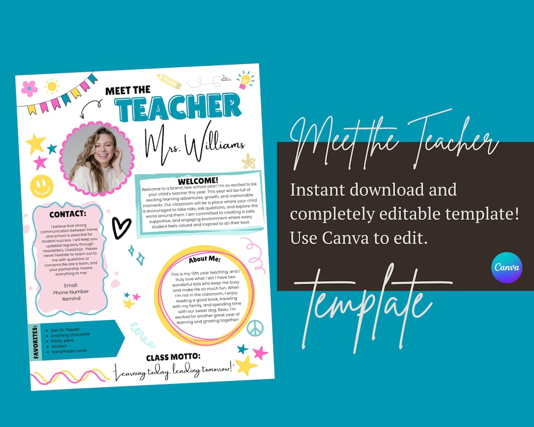 Meet the Teacher Template, Colorful, Fun, Handout for Parents, Open ...