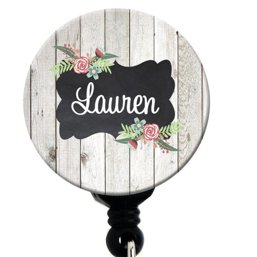 Personalized Farmhouse Floral Badge Reel Retractable Lanyard - Etsy