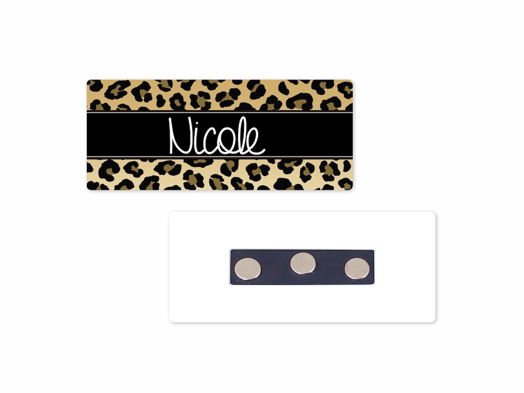 Personalized Magnetic Name Badge / Cheetah Animal Print Black / Custom ...