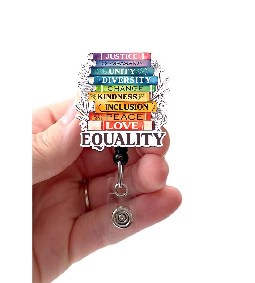 Equality, Inclusion, Diversity Badge Reel Acrylic, Stack of Books, RN ...