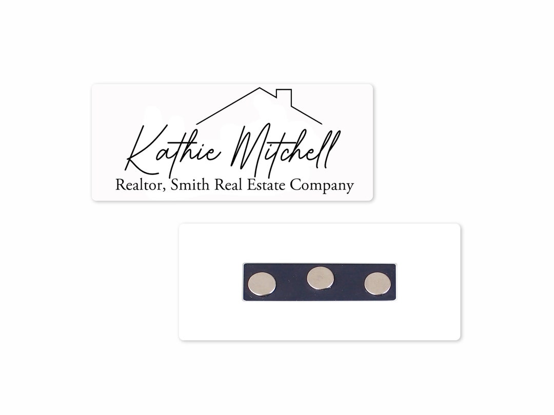 Personalized Magnetic Name Badge, Real Estate Name Tag, Minimalist Roof ...
