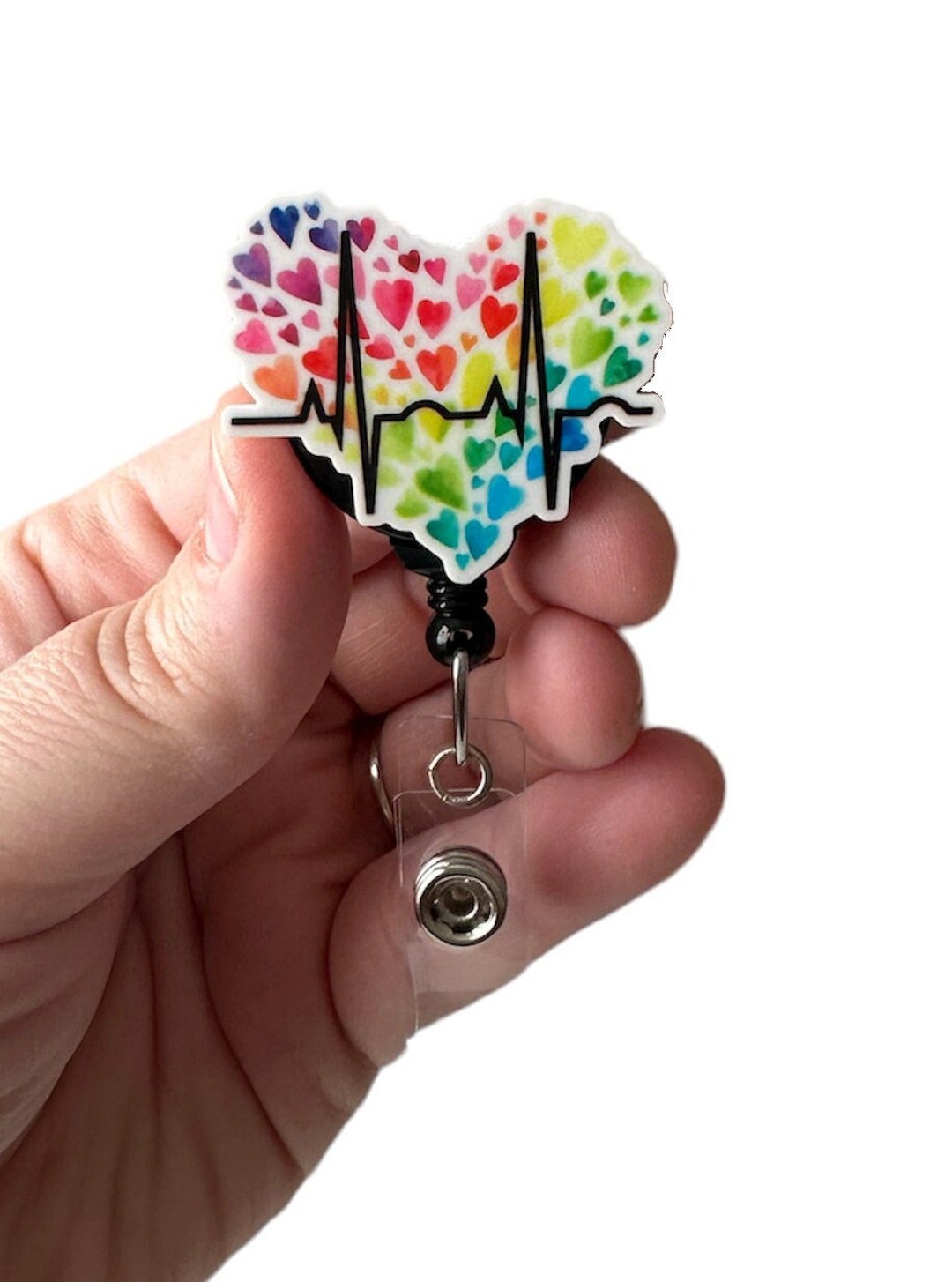 EKG Heart Rainbow Badge Reel Acrylic Hospital Badge Medical - Etsy