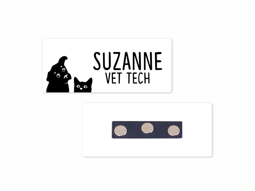 Personalized Magnetic Name Tag, Cat Dog Cute Faces, Custom Name Tag - 1 ...