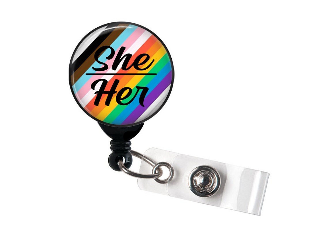 Retractable Badge Holder - SHE / HER Pronoun Progress Pride Flag LGBTQ ...