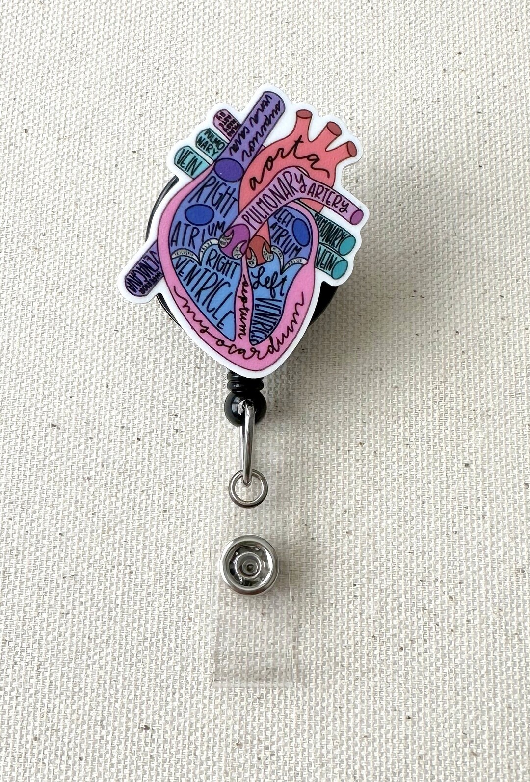 Anatomical Heart Acrylic Badge Reel, Cardio Nurse, Cardiology, CICU ...