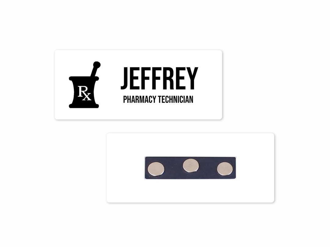 Personalized Magnetic Name Tag / Rx Mortar and Pestle Black White ...