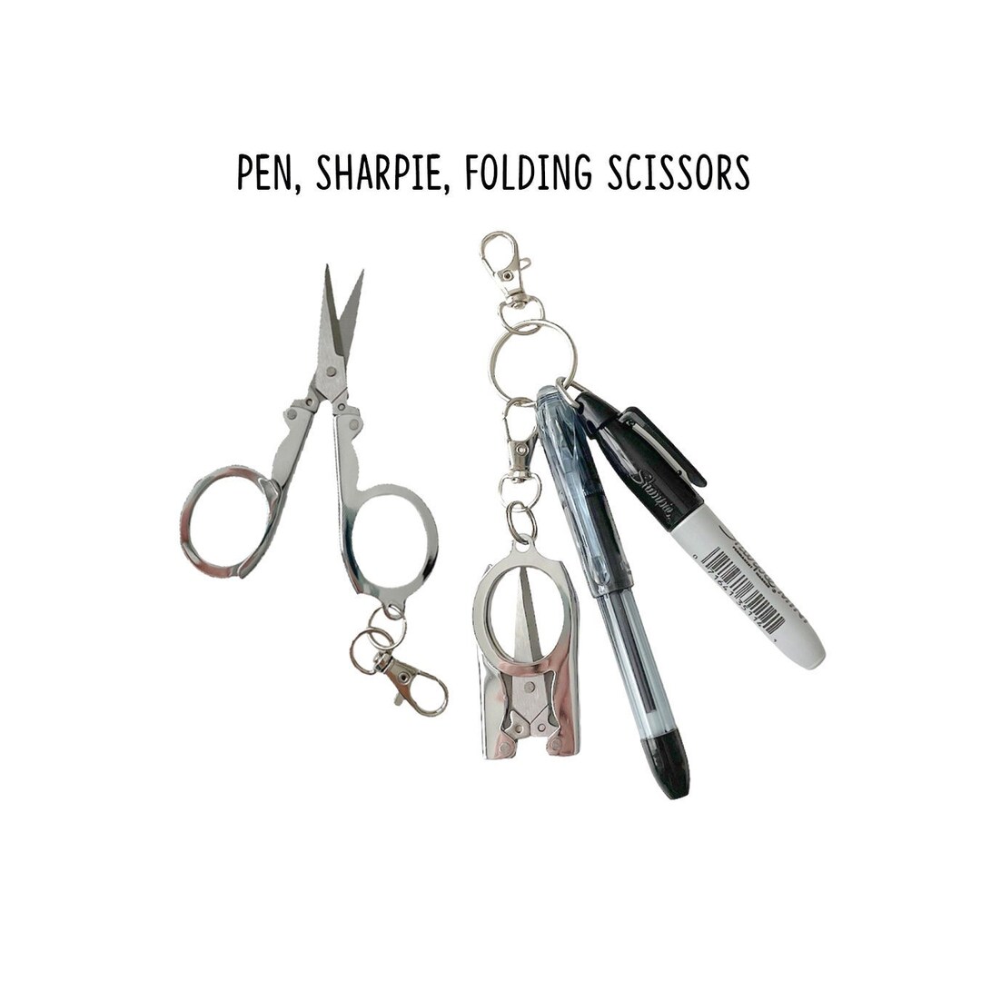 Badge Reel Accessory / Mini Pen, Permanent Marker, Folding Scissors ...