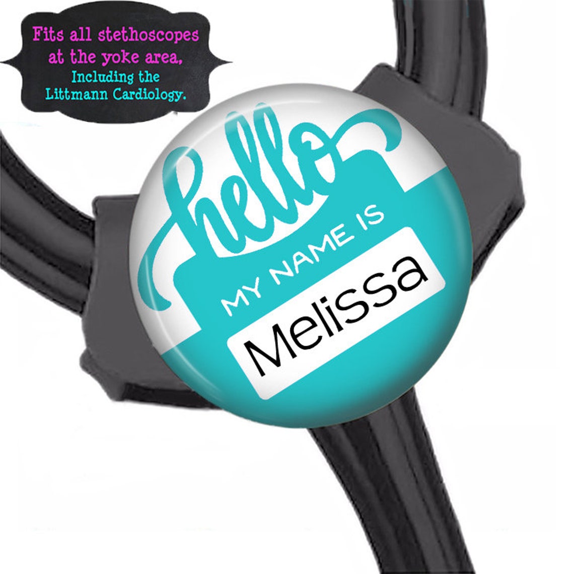 Retractable ID Badge Holder Hello My Name is ... Turquoise | Etsy
