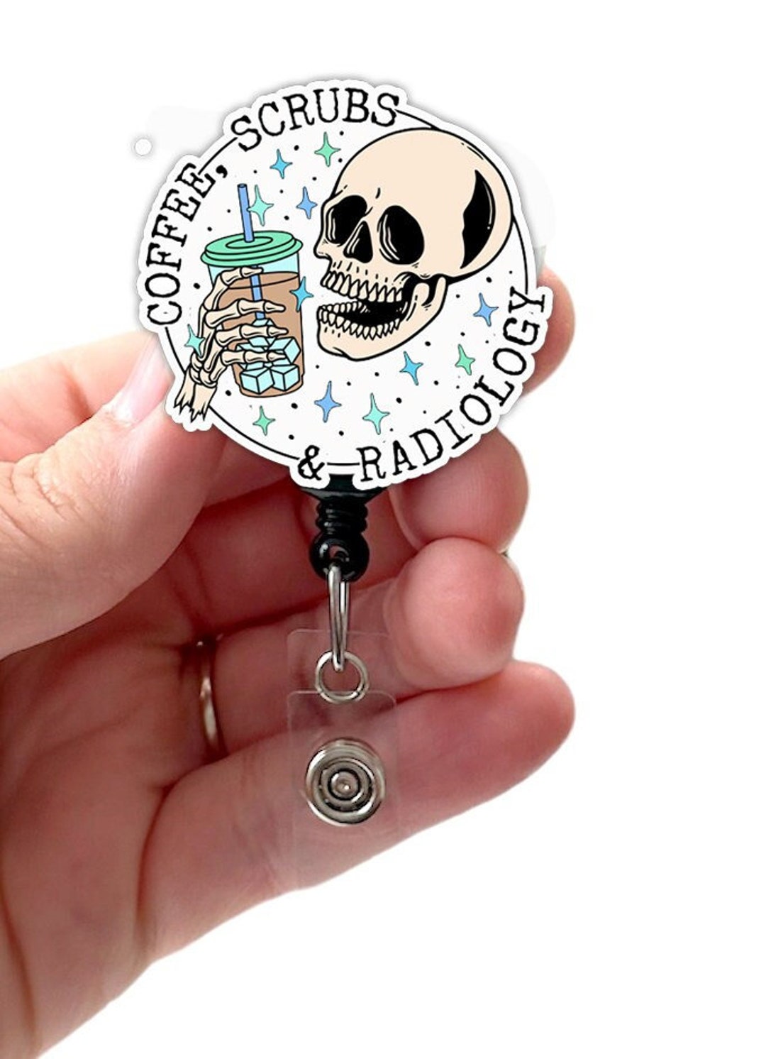 Coffee Scrubs Radiology Badge Reel Acrylic, Rad Tech Skull Badge, Xray ...