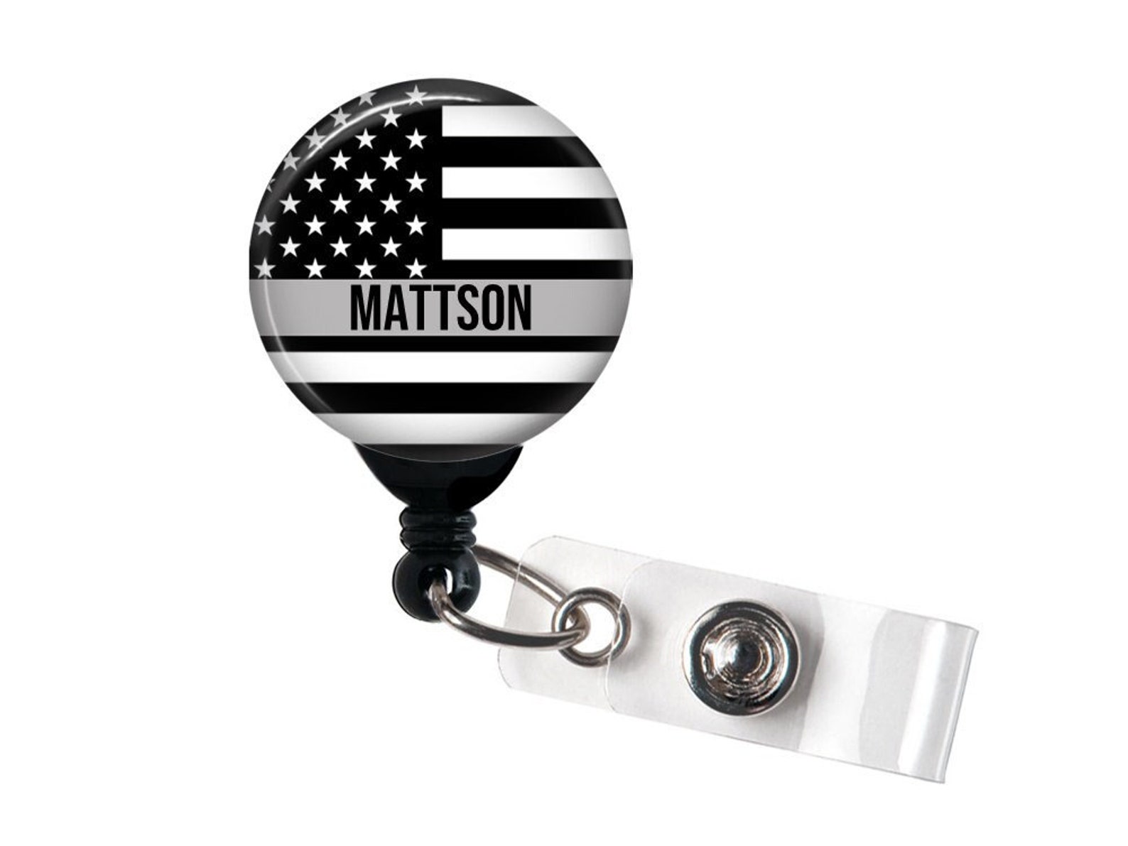 Retractable Badge Holder - Personalized Name - Thin Grey Line ...