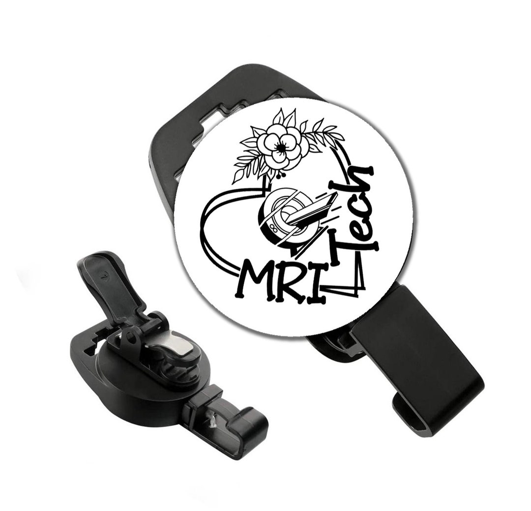 MRI Safe Badge Holder - MRI Tech Black and White Machine Heart Floral ...