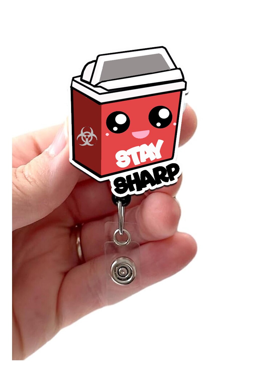 Sharps Container Stay Sharp Acrylic Badge Reel, Phlebotomy Tech ...