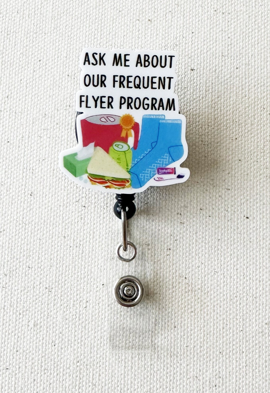 Ask Me About Our Frequent Flyer Program, Badge Reel Acrylic, RN Badge, Nurse Badge, ER Nurse, ED ...