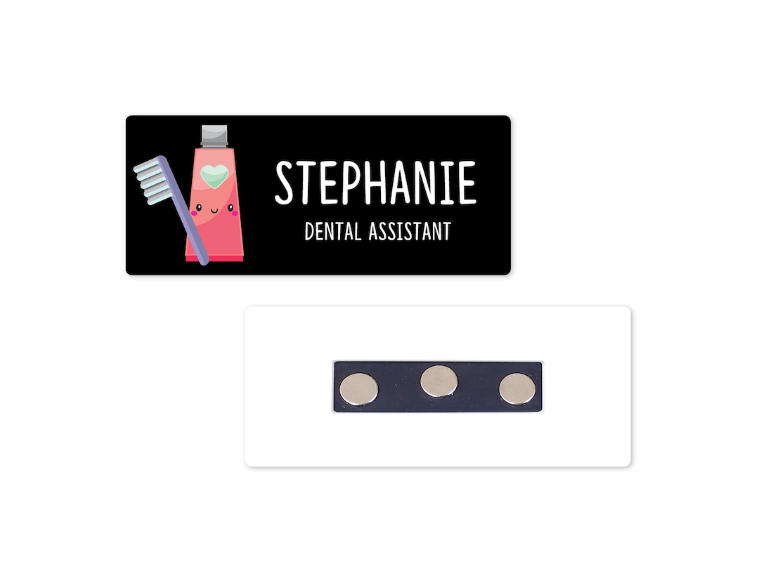 Personalized Magnetic Name Badge Kawaii Toothpaste Brush Black ...
