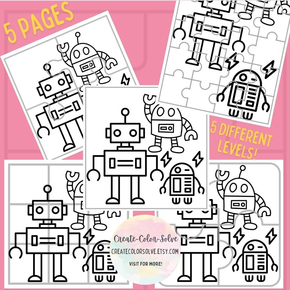 Kids Printable Robot Coloring Page & Puzzle - Instant Download Learning ...