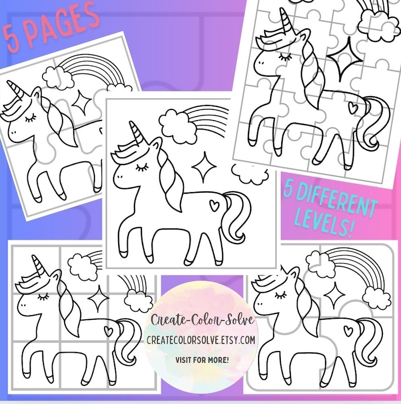 Kids Printable Unicorn Coloring Page & Puzzle - Instant Download ...