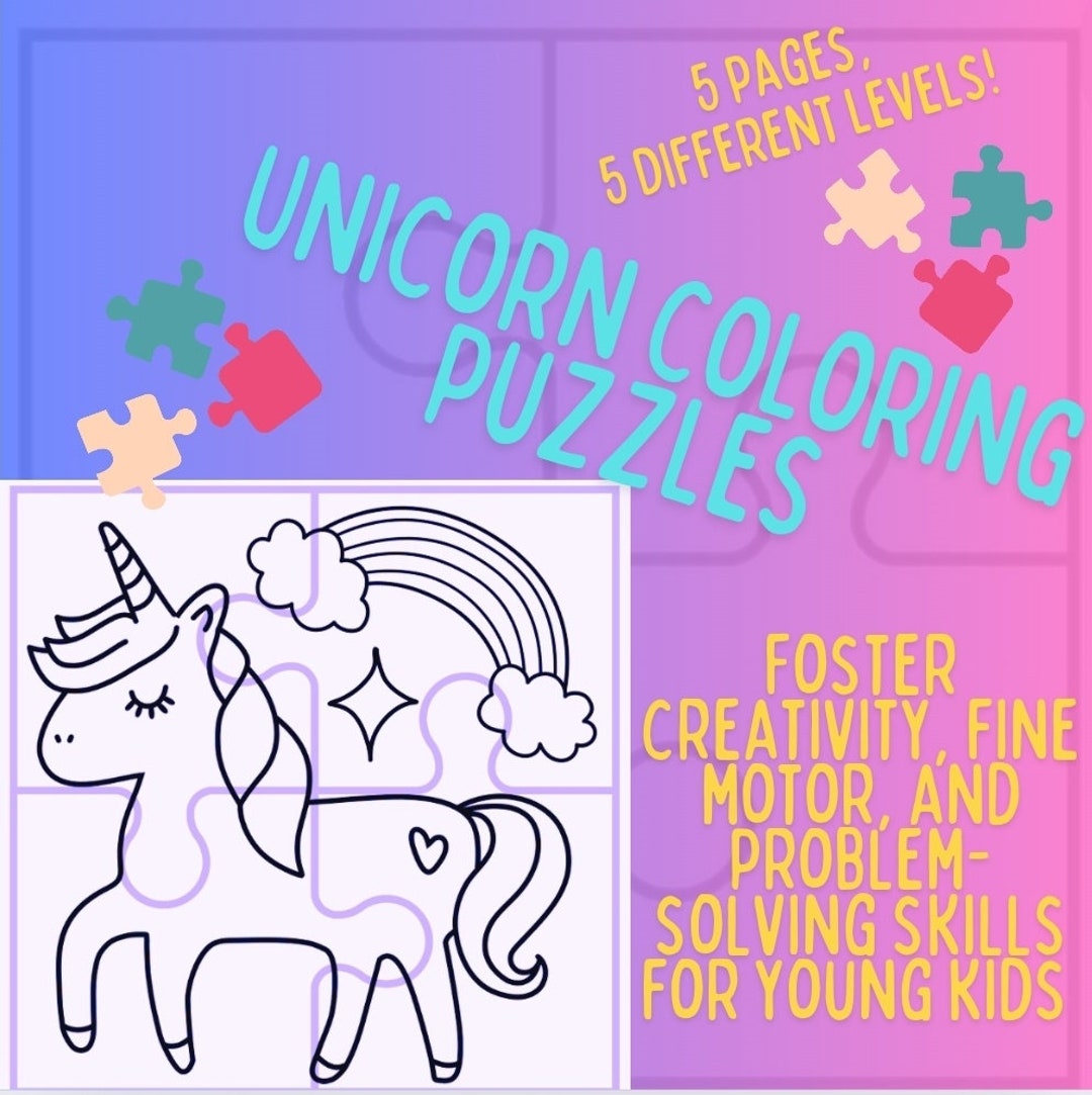 Kids Printable Unicorn Coloring Page & Puzzle - Instant Download ...