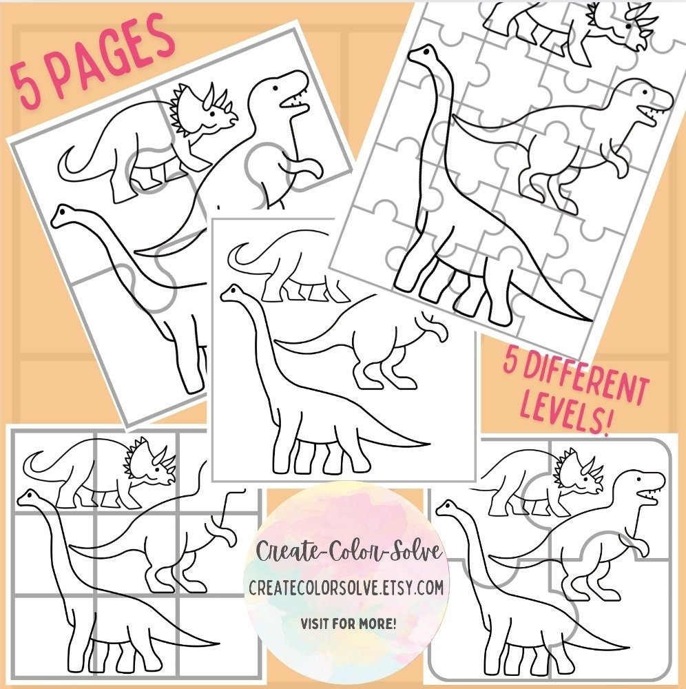 Kids Printable Dinosaur Coloring Page & Puzzle - Instant Download ...